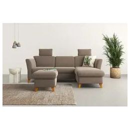 Ecksofa Home Affaire "Trelleborg L-Form" Sofas Gr. B/H/T: 249cm x 86cm x 162cm, Struktur fein, Recamiere rechts, ohne Bettfunktion-ohne Bettkasten, beige (dunkelbeige) Federkern-Polsterung, wahlweise mit Bettfunktion und Bettkasten