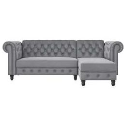 Ecksofa DOREL HOME "Felix, L-Form, 241 cm (Liegefl.108x195 cm), Recamiere tauschbar" Sofas Gr. B/H/T: 241cm x 83cm x 154cm, Veloursstoff, Recamiere beidseitig montierbar, grau (hellgrau) verstellb. Rückenlehne, Bett-Funktion, Velours, Kunstleder, Vintage