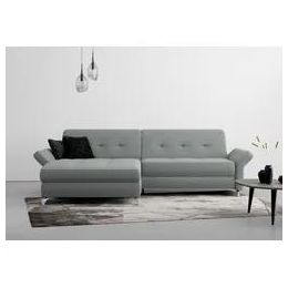 Ecksofa Inosign "Maredo L-Form" Sofas Gr. B/H/T: 284 cm x 89 cm x 179 cm, Chenille-Optik, mega-Recamiere links, mit Kopfteilverstellung, mit Armteilfunktion, mit Vorziehsitz motorisch und mit Bettkasten, grau Federkern, wahlweise auch mit Kopfteil- und Armlehnverstellung