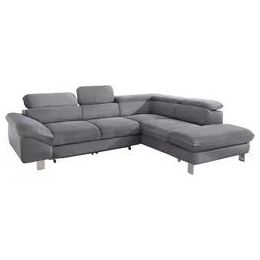 Ecksofa COTTA "Driver L-Form" Sofas Gr. B/H/T: 266cm x 73cm x 214cm, Chenille, Ottomane rechts, mit Kopfteilverstellung-ohne Bettfunktion und Bettkasten, grau (stone) mit Kopfteilverstellung, wahlweise Bettfunktion