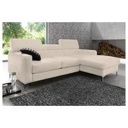 Ecksofa COTTA "Sammy L-Form" Sofas Gr. B/H/T: 226 cm x 92 cm x 105 cm, Microfaser PRIMABELLE, Recamiere rechts, mit Bettfunktion-mit Kopfteilverstellung, beige (creme) wahlweise mit Bettfunktion