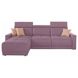 Ecksofa DOMO collection "Ava L-Form" Sofas Gr. B/H/T: 262cm x 84cm x 167cm, Struktur fein, Recamiere links, mit Kopfteilverstellung, lila (flieder) mit Recamiere, Federkern wahlweise Kopfteilverstellungen