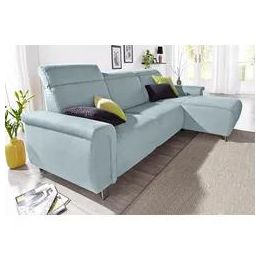 Sit & More Ecksofa SIT & MORE "Township L-Form", blau (aqua), B:253cm H:102cm T:168cm, Luxus-Microfaser (100% Polyester), NaturLEDER Punch (echtes Rindsleder) in Sitz und Rücken. Korpus in passendem Kunstleder SOFTLUX bezogen, Luxus-Microfaser ALTARA NUBUCK (100% Polyester), Sofas, wahlweise mit elektrischer Wallfree-Funktion