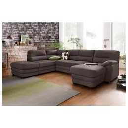 Wohnlandschaft COTTA "Royale U-Form" Sofas Gr. B/H/T: 316cm x 90cm x 93cm, Kunstleder SOFTLUX, Ottomane links, ohne Bettfunktion, braun wahlweise mit Bettfunktion