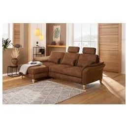 Ecksofa Home Affaire "Palace L-Form" Sofas Gr. B/H/T: 266 cm x 89 cm x 164 cm, Luxus-Microfaser Lederoptik, Recamiere links, mit Bettfunktion-mit Bettkasten, braun (cognac) incl. Sitztiefenverstellung, wahlweise mit Bettfunktion und Stauraum