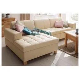 Ecksofa Home Affaire "Corby L-Form" Sofas Gr. B/H/T: 266cm x 80cm x 162cm, NaturLEDER, Recamiere links, ohne Bettfunktion, beige (creme) wahlweise mit Bettfunktion, Steppung auf Sitzfläche