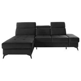 Ecksofa Inosign "Cardiz L-Form" Sofas Gr. B/H/T: 246cm x 83cm x 173cm, Samtoptik, Recamiere links, ohne Bettfunktion-ohne Bettkasten, grau (anthrazit) inkl.Kopfteilverstellung und Federkern wahlweise mit Bettfunktion