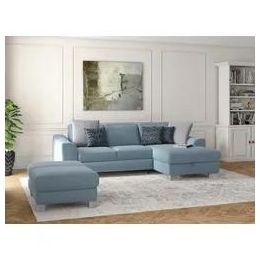 Sit & More Ecksofa SIT & MORE "Dundee L-Form" Sofas Gr. B/H/T: 264cm x 86cm x 175cm, Struktur weich, Recamiere rechts, mit Kopfteilverstellung-mit Bettfunktion-mit Bettkasten, blau (hellblau) mit Federkern und Edelstahlfüßen, wahlweise Kopfteilverstellung