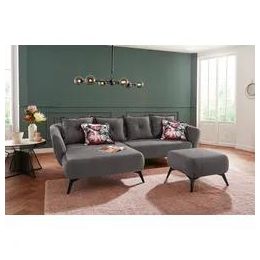 Ecksofa Inosign "Baggio L-Form" Sofas Gr. B/H/T: 277cm x 80cm x 162cm, Veloursstoff, Recamiere links, schwarz (asche) Zierkissen inklusive