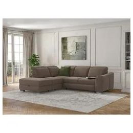 Sit & More Ecksofa SIT & MORE "Dundee L-Form" Sofas Gr. B/H/T: 263cm x 86cm x 219cm, Luxus-Microfaser Paris, Ottomane links, mit Kopfteilverstellung-mit Bettfunktion-mit Stauraum, grau (taupe) mit Federkern und Edelstahlfüßen, wahlweise Kopfteilverstellung