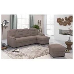 Ecksofa COTTA "Marcus L-Form" Sofas Gr. B/H/T: 262cm x 99cm x 162cm, Microfaser bedruckt, Recamiere rechts, Ohne Bettfunktion, braun (mud) Bequemes Ecksofa in klassischem Design mit hoher Rückenlehne