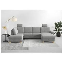 Wohnlandschaft Home Affaire "Summer U-Form" Sofas Gr. B/H/T: 314 cm x 91 cm x 170 cm, Breitcord, Recamiere rechts, mit Bettfunktion-mit Bettkasten-mit Federkern, silberfarben (silber) mit oder ohne Bettfunktion und Bettkasten, Cord-Bezug