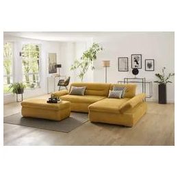 Ecksofa Inosign "Avesa L-Form" Sofas Gr. B/H/T: 300cm x 80cm x 172cm, Struktur weich, Longchair rechts, ohne Armteilverstellung-ohne Schlaffunktion, gelb (senf) Wahlweise mit Armteilvertsellung und Bettfunktion, BTH: 30017280cm