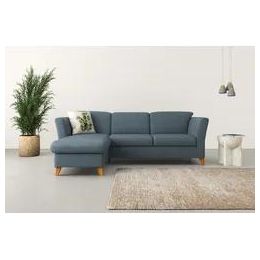 Ecksofa Home Affaire "Trelleborg L-Form" Sofas Gr. B/H/T: 249cm x 86cm x 162cm, Struktur, Recamiere links, ohne Bettfunktion-ohne Bettkasten, blau (blaugrau) Federkern-Polsterung, wahlweise mit Bettfunktion und Bettkasten