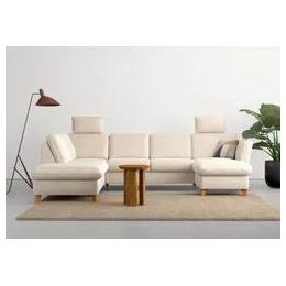 Wohnlandschaft Home Affaire "Trelleborg U-Form" Sofas Gr. B/H/T: 307cm x 86cm x 213cm, Breitcord, Ottomane links, ohne Bettfunktion-ohne Stauraum, beige (creme) wahlweise mit Bettfunktion und Bettkasten, inkl. Federkern-Polsterung