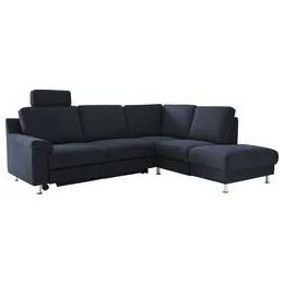 Candy Ecksofa 3C CARINA "Korfu L-Form" Sofas Gr. B/H/T: 252 cm x 91 cm x 208 cm, Struktur, Recamiere rechts, mit Bettfunktion-mit Stauraum, blau (dunkelblau) incl.- 1 Kopfstütze, wahlweise mit Schlafunktion und Stauraum