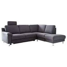 Candy Ecksofa 3C CARINA "Korfu L-Form" Sofas Gr. B/H/T: 252 cm x 91 cm x 208 cm, Struktur, Recamiere rechts, ohne Bettfunktion-ohne Stauraum, grau (dunkelgrau) incl.- 1 Kopfstütze, wahlweise mit Schlafunktion und Stauraum