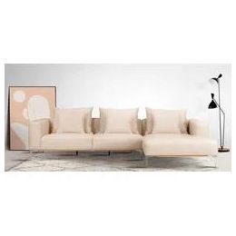 Guido Maria Kretschmer Home & Living Ecksofa GUIDO MARIA KRETSCHMER HOME & LIVING "JANTE L-Form" Sofas Gr. B/H/T: 332cm x 85cm x 175cm, Velours, Recamiere rechts, beige (creme) wahlweise Recamiere links oder rechts, mit Chromfüßen