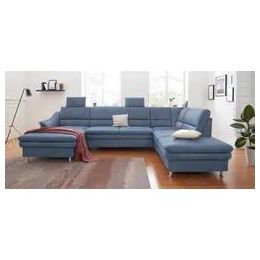 Sit & More Wohnlandschaft SIT & MORE "Cardoso U-Form" Sofas Gr. B/H/T: 324cm x 90cm x 90cm, Luxus-Microfaser ALTARA NUBUCK, Recamiere links, mit Relaxfunktion-mit Bettfunktion, blau mit Federkern und Kopfstützen, Bettfunktion Relaxfunktion