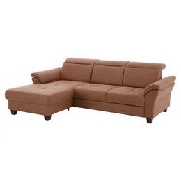 Ecksofa Home Affaire "Solvei L-Form" Sofas Gr. B/H/T: 255 cm x 104 cm x 185 cm, Luxus-Microfaser Lederoptik, Recamiere links, Sitztiefenverstellung, braun (haselnuss) mit Recamierenabschluß und Sitztiefenverstellung