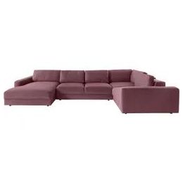 Wohnlandschaft Places of Style "Bloomfield, U-Form" Sofas Gr. B/H/T: 405cm x 84cm x 224cm, Velours, mega-Recamiere links, XXL mit Sitztiefenverstellung, rosa (altrosa) mit extra tiefer Sitzfläche, wahlweise Sitztiefenverstellung