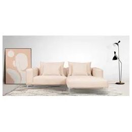 Guido Maria Kretschmer Home & Living Ecksofa GUIDO MARIA KRETSCHMER HOME & LIVING "JANTE L-Form" Sofas Gr. B/H/T: 233cm x 85cm x 172cm, Velours, Recamiere rechts, beige (creme) wahlweise Recamiere links oder rechts, mit Chromfüßen