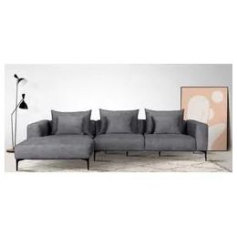 Guido Maria Kretschmer Home & Living Ecksofa GUIDO MARIA KRETSCHMER HOME & LIVING "BENTE L-Form" Sofas Gr. B/H/T: 332cm x 85cm x 175cm, Velvet, Recamiere links, grau (steel grey) wahlweise Recamiere links oder rechts, mit schwarzen Metallfüßen