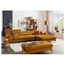 Ecksofa W.Schillig "piedroo" Sofas Gr. B/H/T: 343cm x 70cm x 193cm, Stoff S37, Longchair rechts, mit Kopfteilverstellung-ohne Sitztiefenverstellung, gelb (brandy s37) Kopfteilverstellung, wahlweise mit Sitztiefenverstellung, Breite 343cm