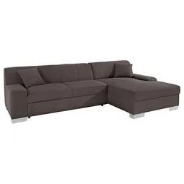 Ecksofa DOMO collection "Bero L-Form" Sofas Gr. B/H/T: 268cm x 74cm x 153cm, Struktur fein, Recamiere rechts, ohne Bettfunktion, grau (stone) wahlweise mit Bettfunktion