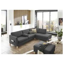 Ecksofa "Mailo L-Form", grau (anthrazit), B:255cm H:82cm, ATLANTIC HOME COLLECTION, Sofas, mit Seitentaschen und Ottomane, mit Massivholzfüßen