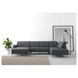 Sit & More Wohnlandschaft SIT & MORE "Bailando U-Form" Sofas Gr. B/H/T: 337cm x 84cm x 205cm, Soft clean, Ottomane rechts, mit Kopfteilverstellung-mit Vorziehsitz motorisch, grau (dunkelgrau) wahlweise mit Kopfteilverstellung und Vorziehsitz, motorisch