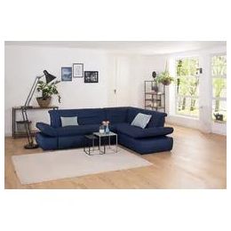 Ecksofa Inosign "Avesa L-Form" Sofas Gr. B/H/T: 275cm x 80cm x 211cm, Struktur fein, langer Schenkel links, ohne Armteilverstellung-ohne Schlaffunktion, blau (dunkelblau) Wahlweise mit Arm- und Bettfunktion, BTH: 27521180 cm