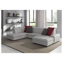 Sit & More Wohnlandschaft SIT & MORE "Luxor U-Form" Sofas Gr. B/H/T: 329cm x 82cm x 224cm, Soft clean, Ottomane links, ohne Bettfunktion-ohne Bettkasten-ohne Kopfteilverstellung, silberfarben (silber) wahlweise mit Bettfunktion, Bettkasten und Kopfteilverstellung