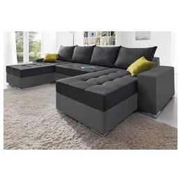 Wohnlandschaft Collection AB "Josy U-Form" Sofas Gr. B/H/T: 313cm x 84cm x 161cm, Kunstleder SOFTLUX-Struktur, Recamiere beidseitig montierbar, mit Bettfunktion und Bettkasten, schwarz (anthrazit/schwarz) inkl. Bettfunktion, Bettkasten und Zierkissen, mit 2 Recamieren