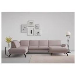 Sit & More Wohnlandschaft SIT & MORE "Fashion U-Form" Sofas Gr. B/H/T: 338cm x 84cm x 207cm, Chenille, Ottomane links, mit Kopfteilverstellung, rosa (rose) wahlweise mit Kopfteilverstellung, Vorziehsitz, motorisch, Metallfüße