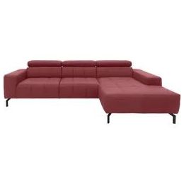 Ecksofa DOMO collection "Cunelli L-Form" Sofas Gr. B/H/T: 292cm x 79cm x 175cm, Echtleder, Longchair rechts, Ohne Kopfteilverstellung, rot wahlweise inklusive 6-fach verstellbarer Kopfteilverstellung