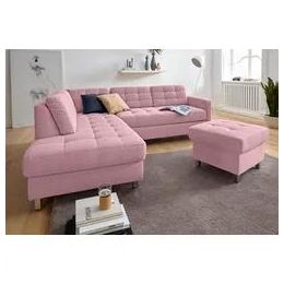 Sit & More Ecksofa SIT & MORE "Picasso L-Form" Sofas Gr. B/H/T: 233cm x 80cm x 196cm, Struktur fein, Ottomane links, mit Bettfunktion, rosa (flamingo) wahlweise mit Bettfunktion und Bettkasten