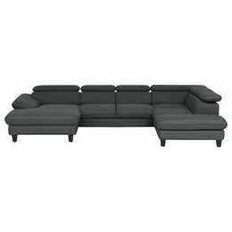 Wohnlandschaft Home Affaire "Pilot U-Form" Sofas Gr. B/T: 331cm x 108cm, Struktur, Ottomane rechts-Recamiere links, Mit Kopfteilverstellung-ohne Bettfunktion-ohne Bettkasten, schwarz mit Kopfteilverstellung, wahlweise Bettfunktion und Bettkasten