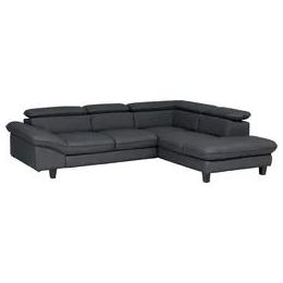 Ecksofa Home Affaire "Pilot L-Form" Sofas Gr. B/H/T: 266cm x 73cm x 108cm, NaturLEDER, Ottomane rechts, mit Kopfteilverstellung-ohne Bettfunktion-ohne Bettkasten, grau (fango)