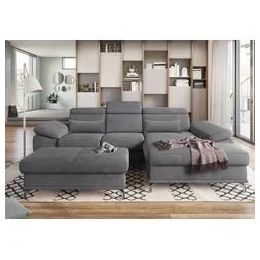 Sit & More Ecksofa SIT&MORE "Cabrio L-Form" Sofas Gr. B/H/T: 295 cm x 87 cm x 180 cm, Struktur weich, Recamiere rechts, mit Bettfunktion-mit Bettkasten-mit Sitztiefenverstellung-mit Kopfteilverstellung-mit Armteilfunktion-mit 2 Nierenkissen, grau mit Sitztiefen- und Armteilverstellung sowie Federkern, 2 Nierenkissen