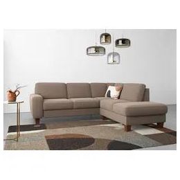 Ecksofa Home Affaire "Vision L-Form" Sofas Gr. B/H/T: 240cm x 90cm x 215cm, Struktur weich, Ottomane rechts, ohne Bettfunktion-ohne Stauraum, grau (taupe) wahlweise mit Bettfunktion und Stauraum, auch in Easy Care-Bezug