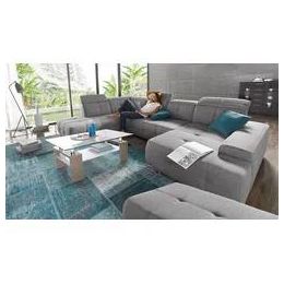 Sit & More Wohnlandschaft SIT & MORE "Mistral U-Form" Sofas Gr. B/H/T: 343cm x 93cm x 112cm, Struktur, Ottomane links, ohne Bettfunktion, grau wahlweise mit Bettfunktion, inklusive Kopfteilverstellung