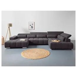 Wohnlandschaft COTTA "Orion U-Form" Sofas Gr. B/H/T: 409 cm x 73 cm x 225 cm, Microfaser, Ottomane rechts-Recamiere links, braun (mud) inkl. Kopfteilverstellung und Zierkissen