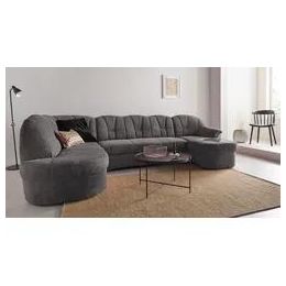 Wohnlandschaft DOMO collection "Papenburg U-Form" Sofas Gr. B/H/T: 297 cm x 84 cm x 180 cm, Chenilleoptik, Recamiere rechts, mit Bettfunktion, grau in großer Farbvielfalt, wahlweise Bettfunktion, frei im Raum stellbar