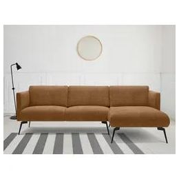 Ecksofa Andas "Horna, L-Form" Sofas Gr. B/H/T: 241cm x 84cm x 146cm, Struktur, Recamiere rechts, braun (bronze) mit schwarzen Metallbeinen