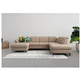 Sit & More Wohnlandschaft SIT & MORE "Maggiore U-Form" Sofas Gr. B/T: 312cm x 224cm, Soft clean, Ottomane rechts, mit Kopfteilverstellung-ohne Bettfunktion-ohne Stauraum-Fussfarbe: Nickel satiniert, grau (taupe) wahlweise mit Kopfteilverstellung, Bettfunktion und Stauraum