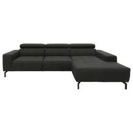 Ecksofa DOMO collection "Cunelli L-Form" Sofas Gr. B/H/T: 292cm x 79cm x 175cm, Echtleder, Longchair rechts, Mit Kopfteilverstellung, schwarz wahlweise inklusive 6-fach verstellbarer Kopfteilverstellung