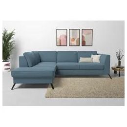 Sit & More Ecksofa SIT & MORE "Olsen L-Form" Sofas Gr. B/H/T: 248cm x 88cm x 201cm, Flachgewebe, Ottomane links, mit Bettfunktion-mit Stauraum-mit Sitztiefenverstellung, blau (pacific) inklusive Sitztiefenverstellung, wahlweise mit Bettfunktion, 15cm hoch