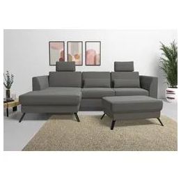 Sit & More Ecksofa SIT & MORE "Olsen L-Form" Sofas Gr. B/H/T: 261cm x 88cm x 172cm, Samtoptik, Recamiere links, ohne Bettfunktion-ohne Bettkasten-mit Sitztiefenverstellung, grau (anthrazit) inklusive Sitztiefenverstellung, wahlweise mit Bettfunktion, 15cm hoch