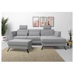 Sit & More Ecksofa SIT & MORE "Olsen L-Form" Sofas Gr. B/H/T: 261cm x 88cm x 172cm, Samtoptik, Recamiere rechts, mit Bettfunktion-mit Bettkasten-mit Sitztiefenverstellung, grau (hellgrau) inklusive Sitztiefenverstellung, wahlweise mit Bettfunktion, 15cm hoch